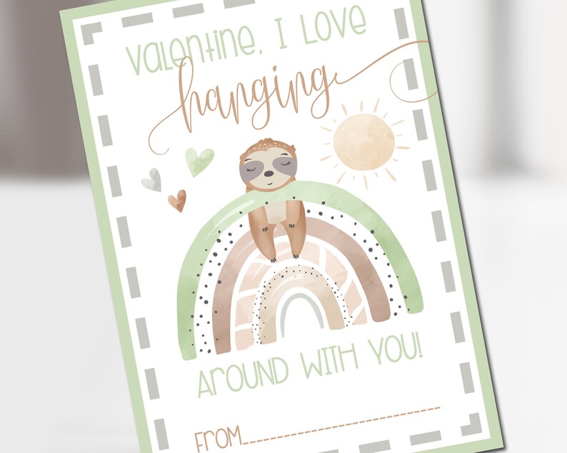 Printable Valentine's Day Gift Tag Sloth Valentine Favor | Etsy