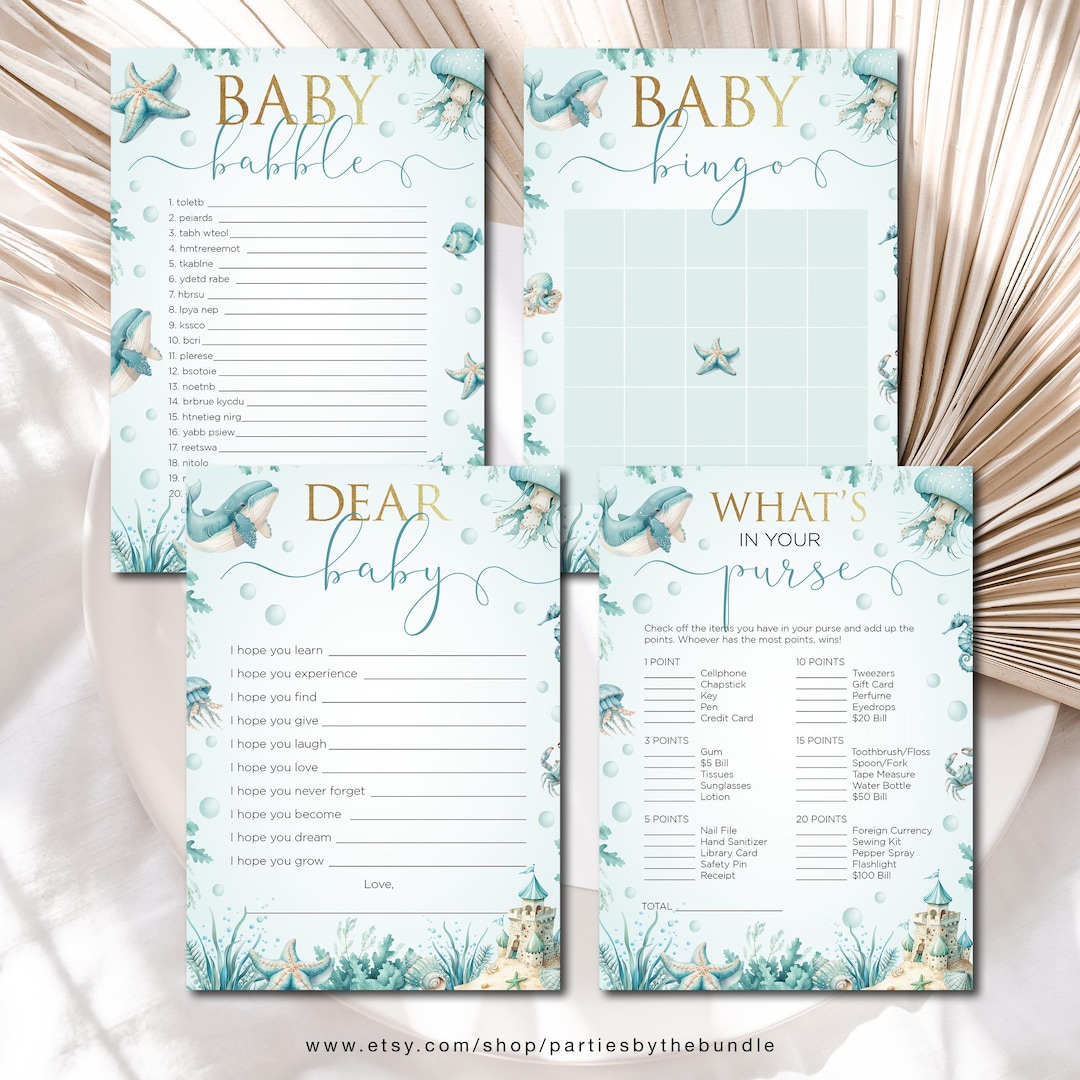Under the Sea Baby Shower Games Bundle: Bingo, Babble, Wishes (instant ...
