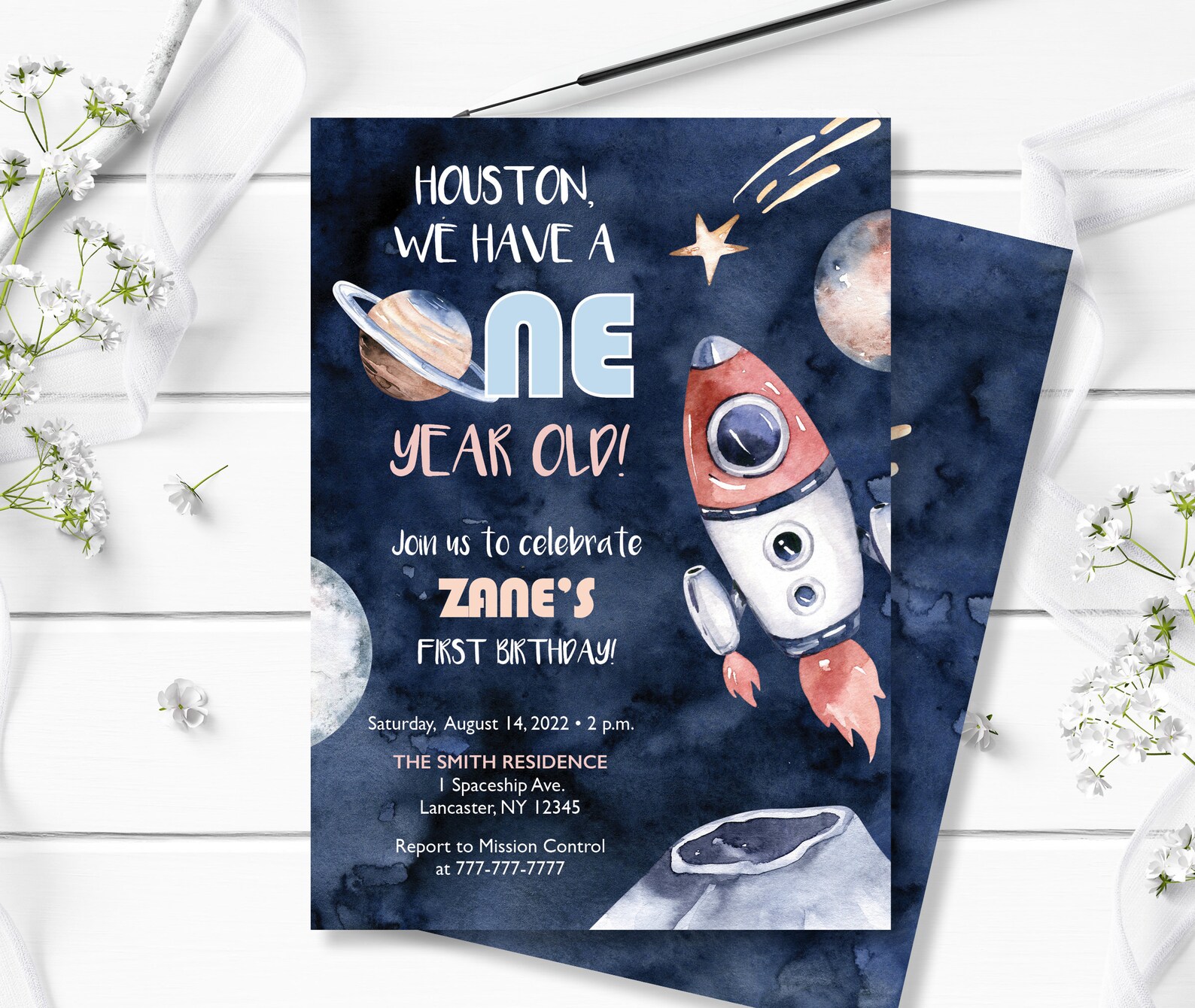 Rocket Birthday Party Invitation, Outer Space Invite, Space Party ...