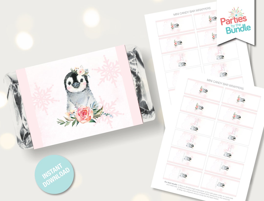 Pink Penguin Baby Shower Candy Bar Wrappers: Winter Favors (instant ...