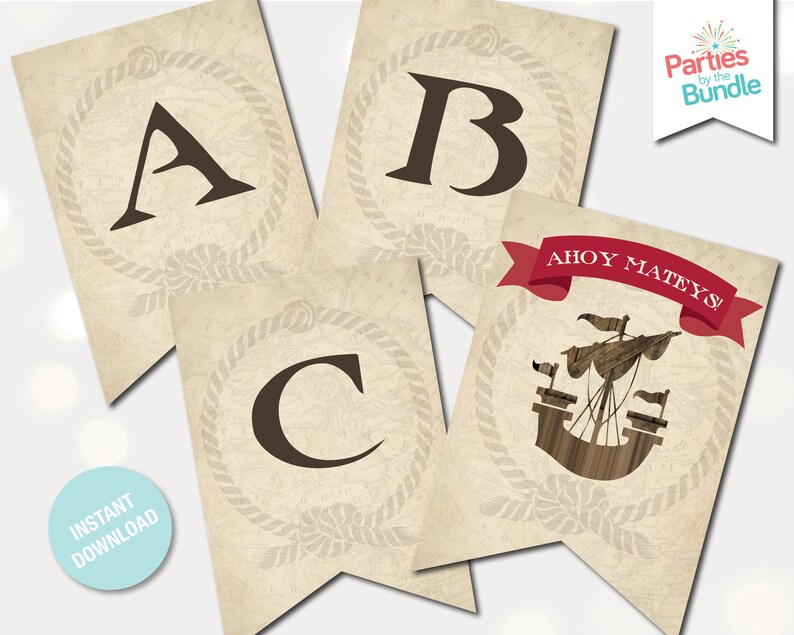 Pirate Birthday Party Printable Banner Pirate Decorations - Etsy