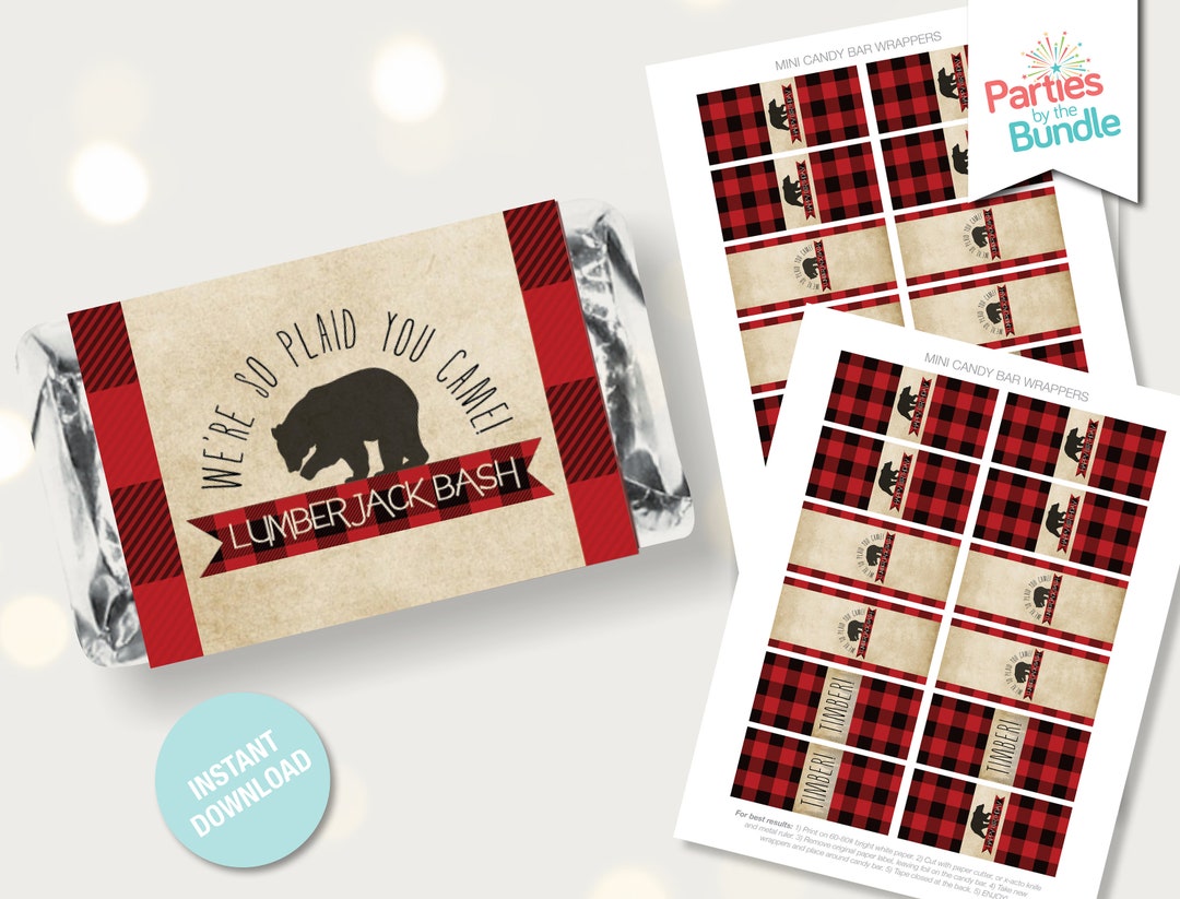 Lumberjack Mini Candy Wrappers, Red Plaid Birthday Printable Party ...
