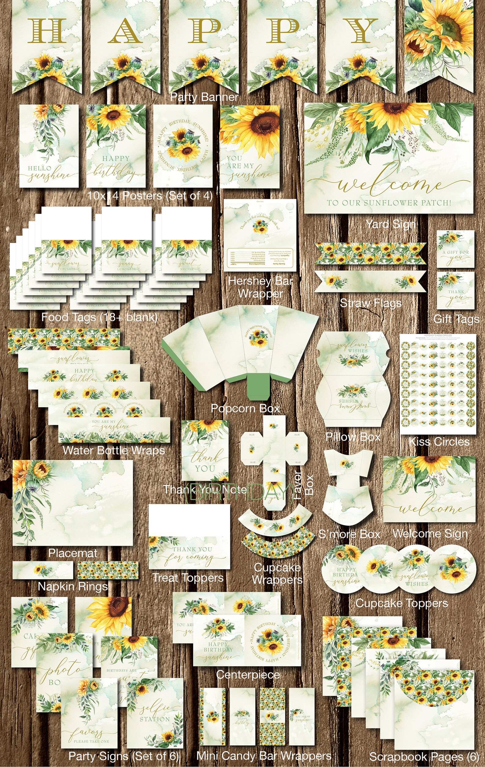 Sunflower Birthday Party Pack Kit Little Sunflower Party - Etsy