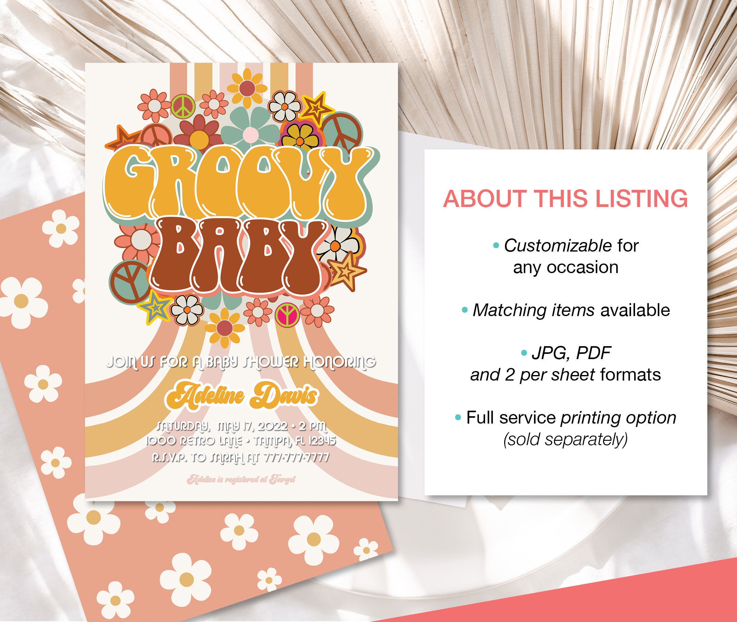 Groovy Baby Shower Invitation Peace Love 70s Hippie Shower - Etsy