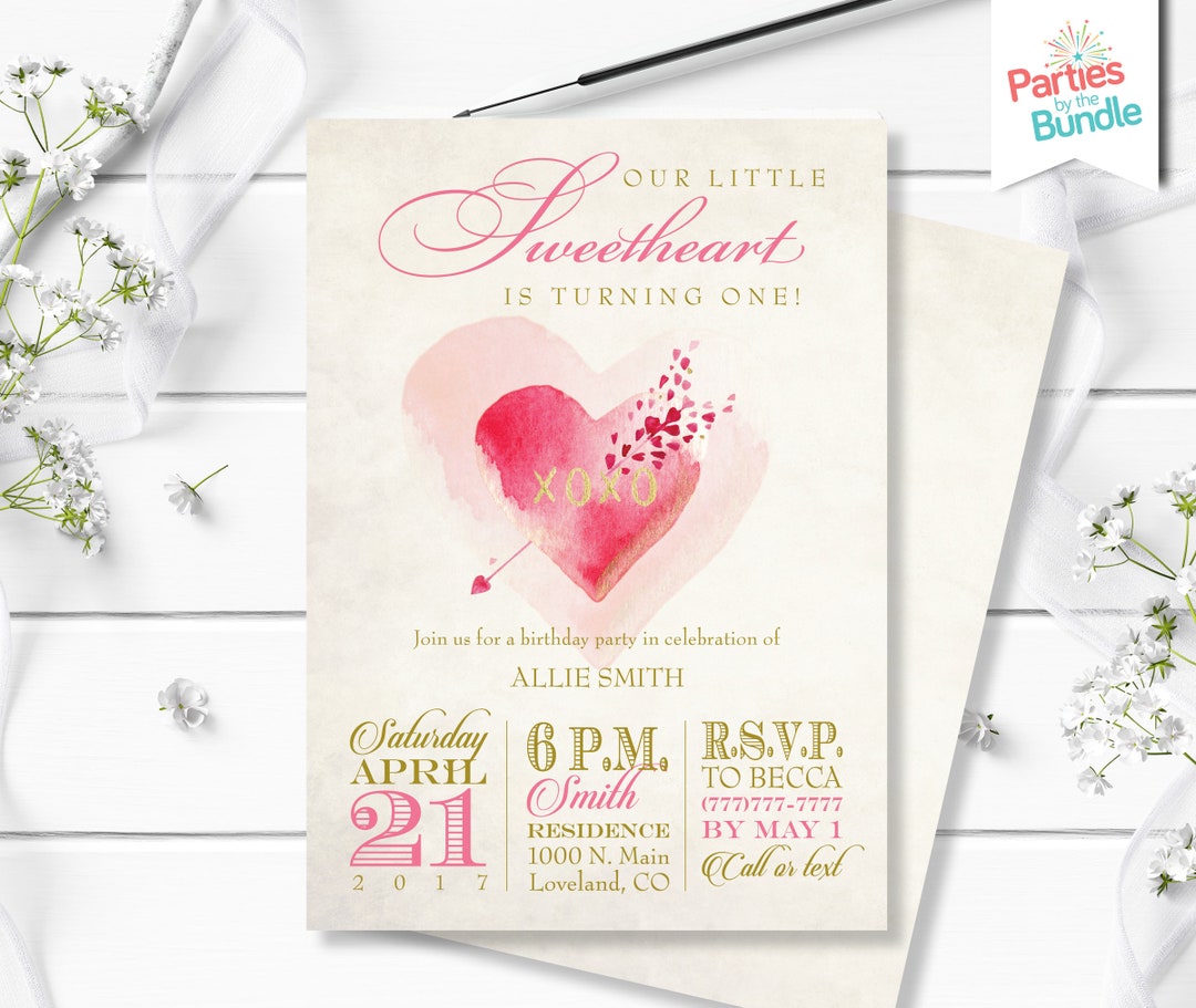 Valentine Birthday Party Invitation, Little Sweetheart Birthday Invite ...