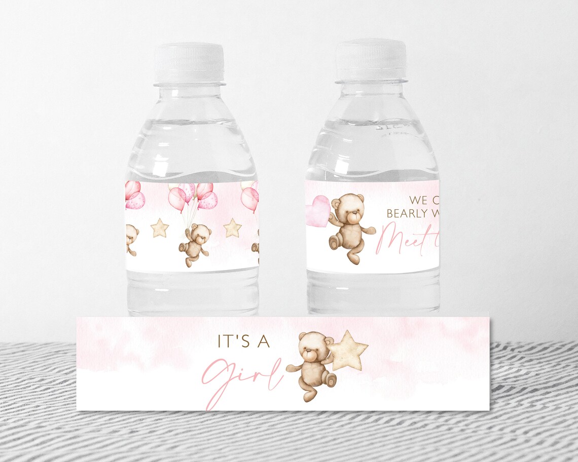Teddy Bear Water Bottle Labels, Printable Water Bottle Wrappers, Teddy ...