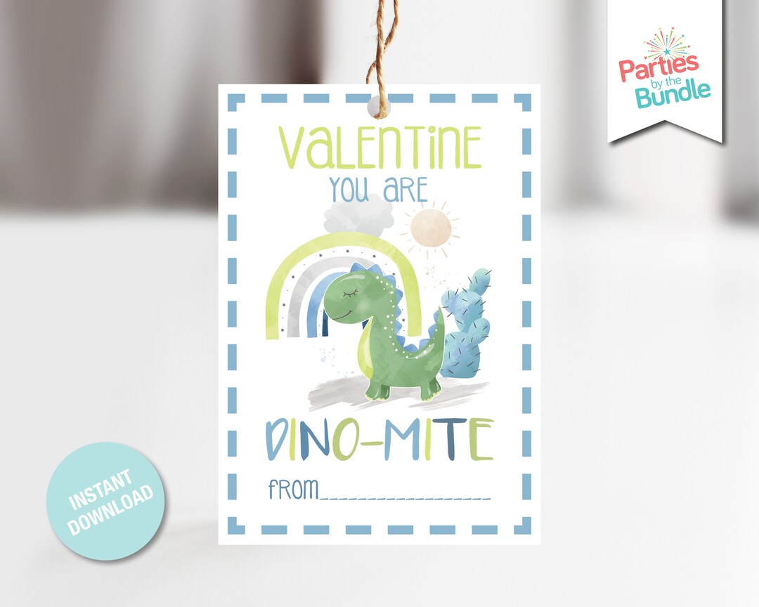 Printable Valentine's Day Gift Tag, Dinosaur Valentine Favor Tag ...