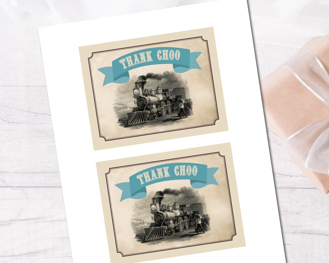 Vintage Train Thank You Note, All Aboard Thank You Card, Thank Choo ...