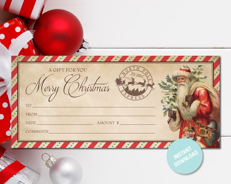 Printable Christmas Gift Certificate, Santa Gift Voucher, Gift Card ...