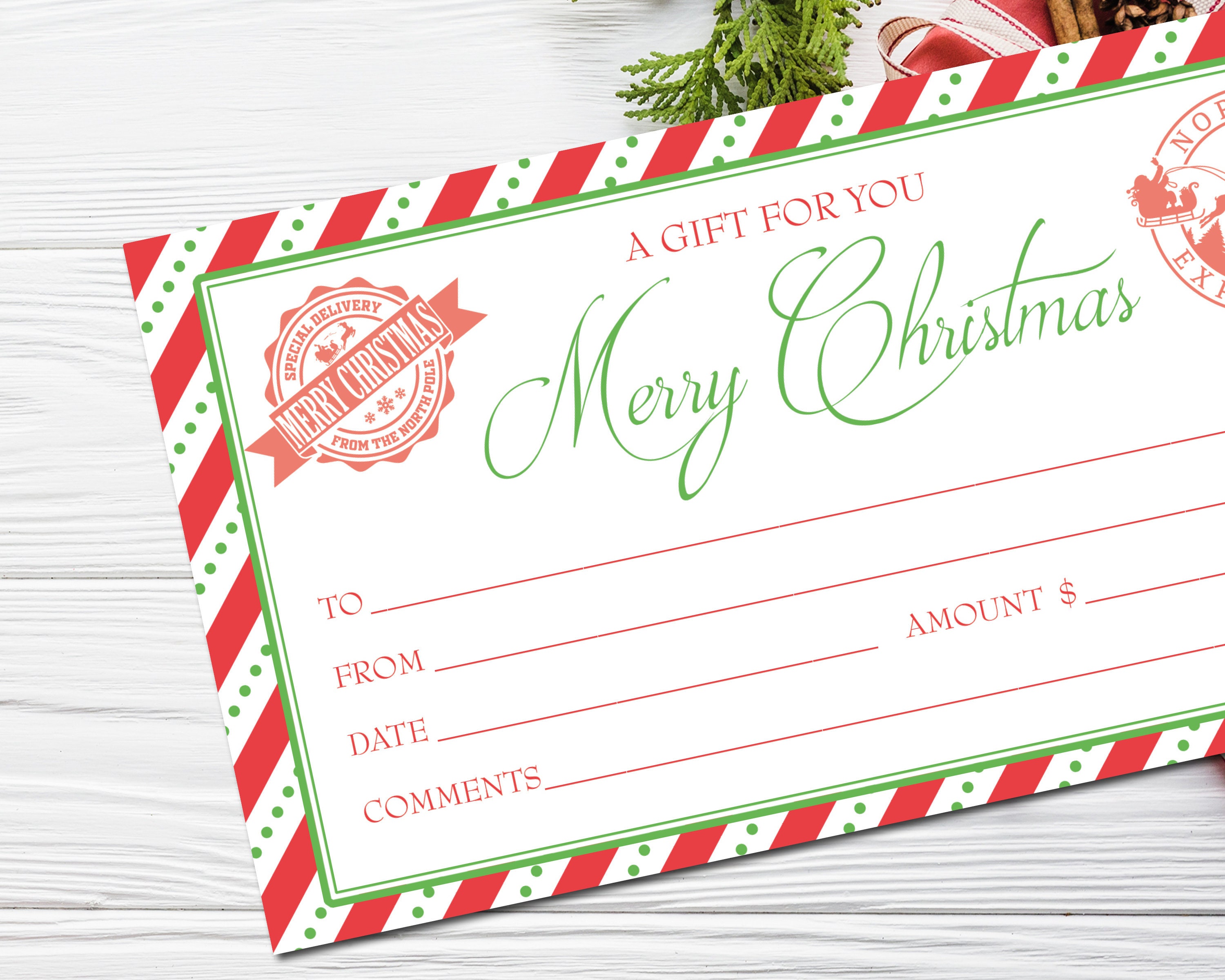 Printable Christmas Gift Certificate, Santa Gift Voucher, Gift Card ...