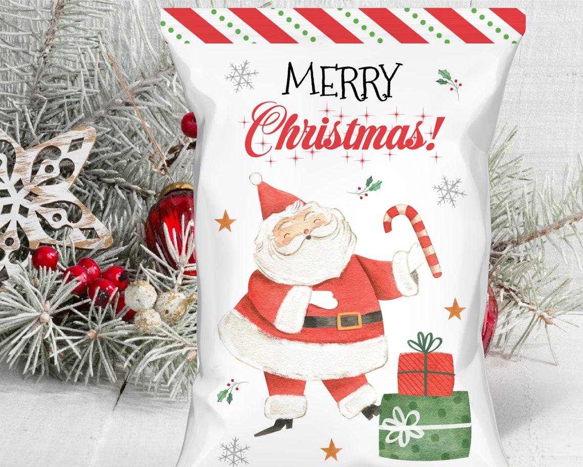 Christmas Chip Bags Printable Holiday Party Favors Santa - Etsy