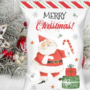 Christmas Chip Bags, Printable Holiday Party Favors, Santa Snack Bag ...