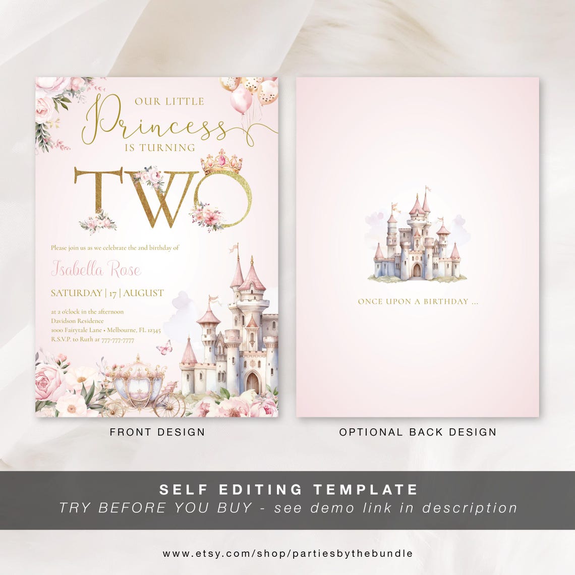 EDITABLE Princess 2nd Birthday Invitation | Fairytale Birthday Party ...