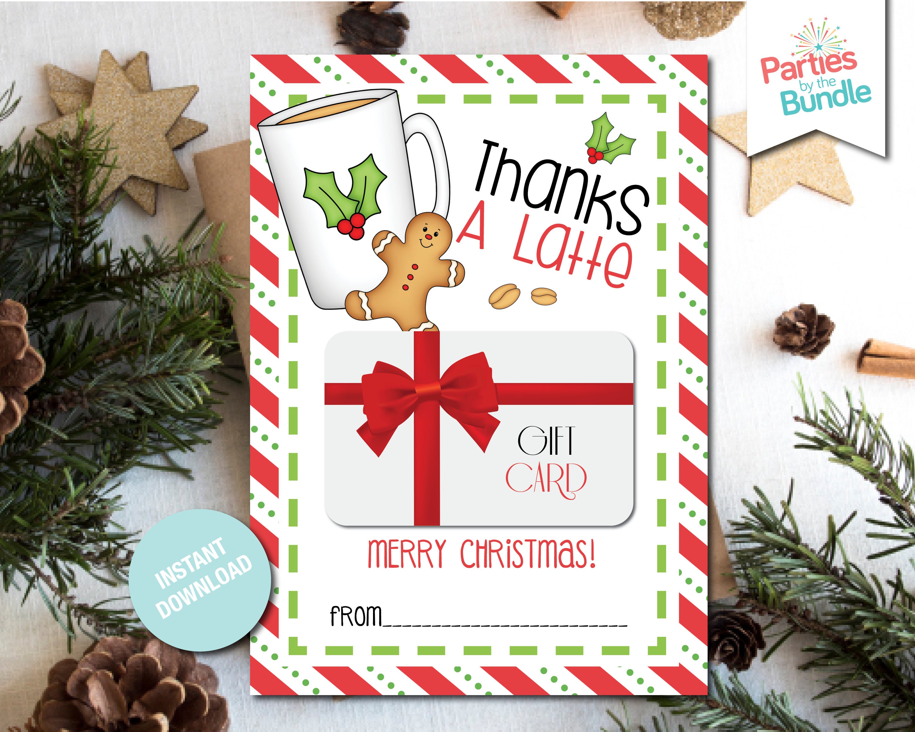 Thanks a Latte Employee Appreciation Printable Christmas Gift Card ...