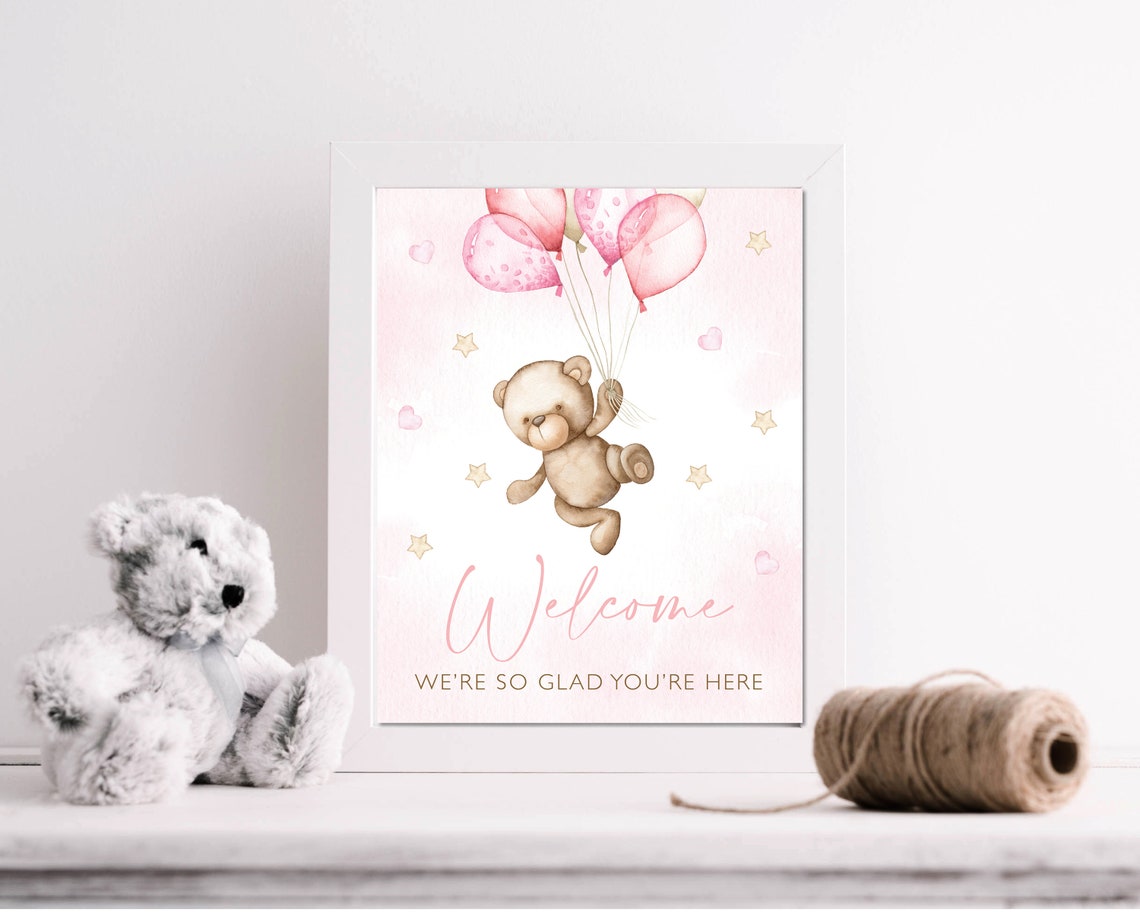 Teddy Bear Welcome Sign Pink Teddy Bear Shower Decorations | Etsy
