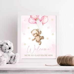 Teddy Bear Welcome Sign, Pink Teddy Bear Shower Decorations, Baby ...