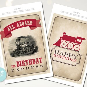 Vintage Train Birthday Party Printables, Poster Set, Train Party Decor ...