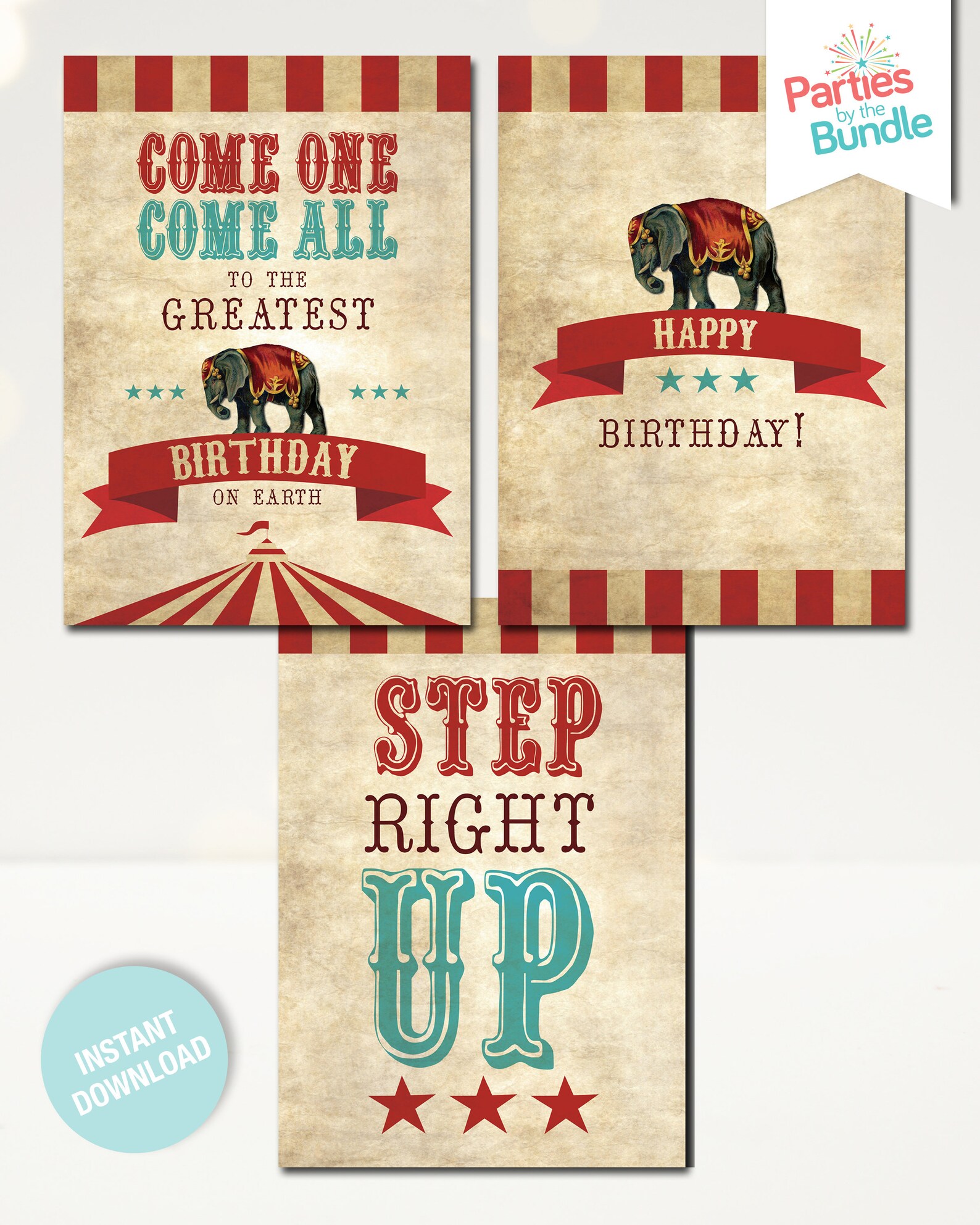 Circus Birthday Party Printable Poster Set Circus Decorations Greatest ...