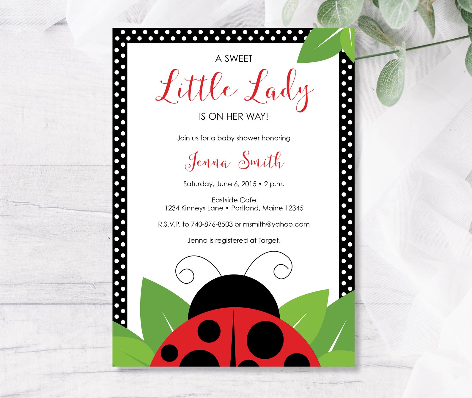 Ladybug Baby Shower Invitation, Lady Bug Invite, Red Black Polka Dot ...