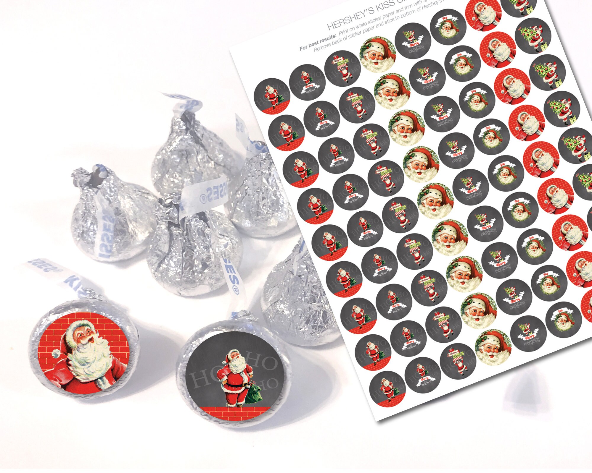 Santa Kiss Stickers, Christmas Kiss Circles, Santa Printables ...