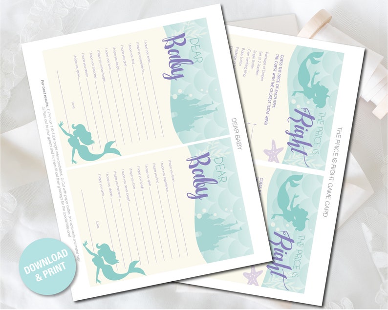 Mermaid Baby Shower Games, Under the Sea Baby Bingo, Price is Right ...