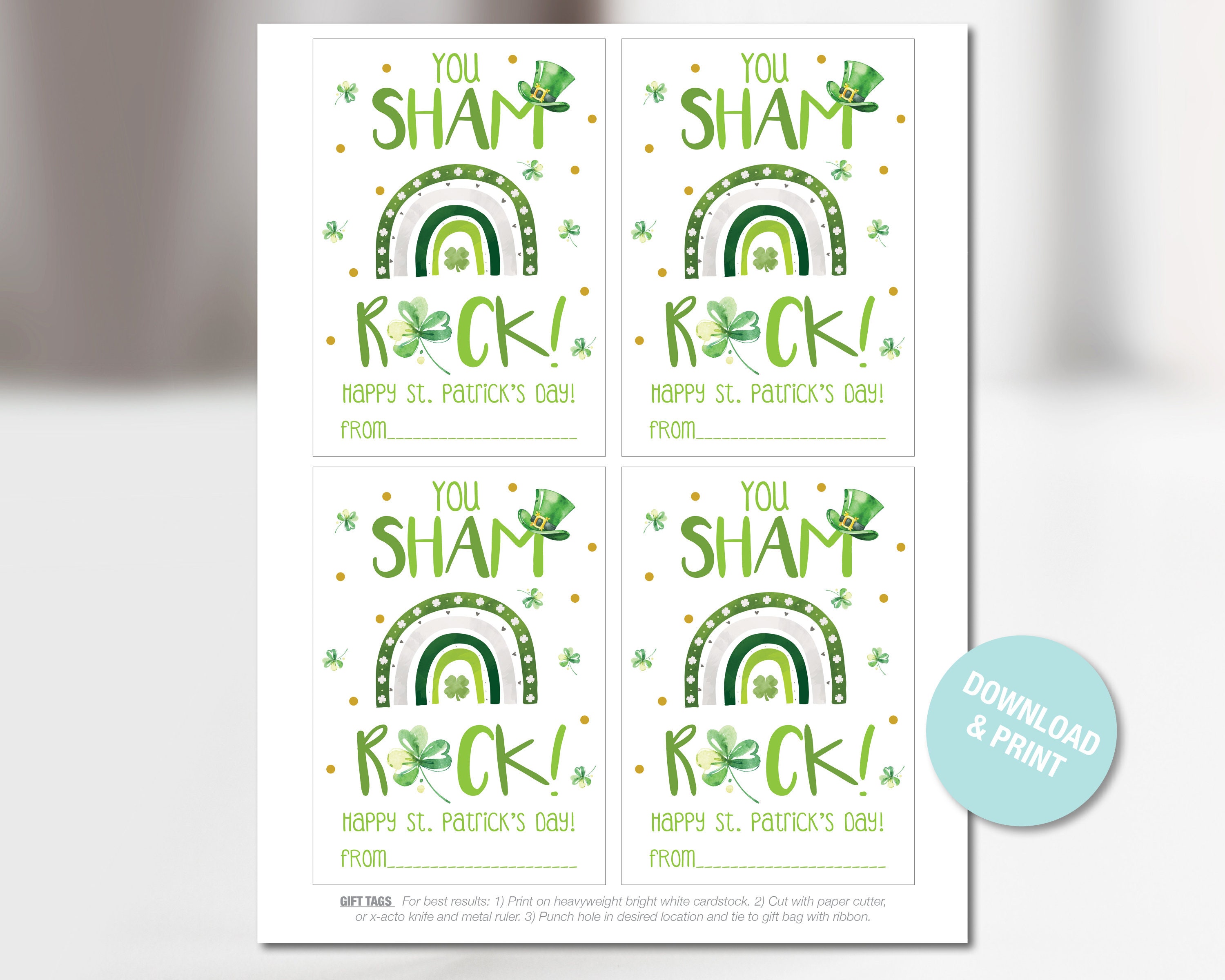 Printable St. Patrick's Day Gift Tag Shamrock Rainbow | Etsy