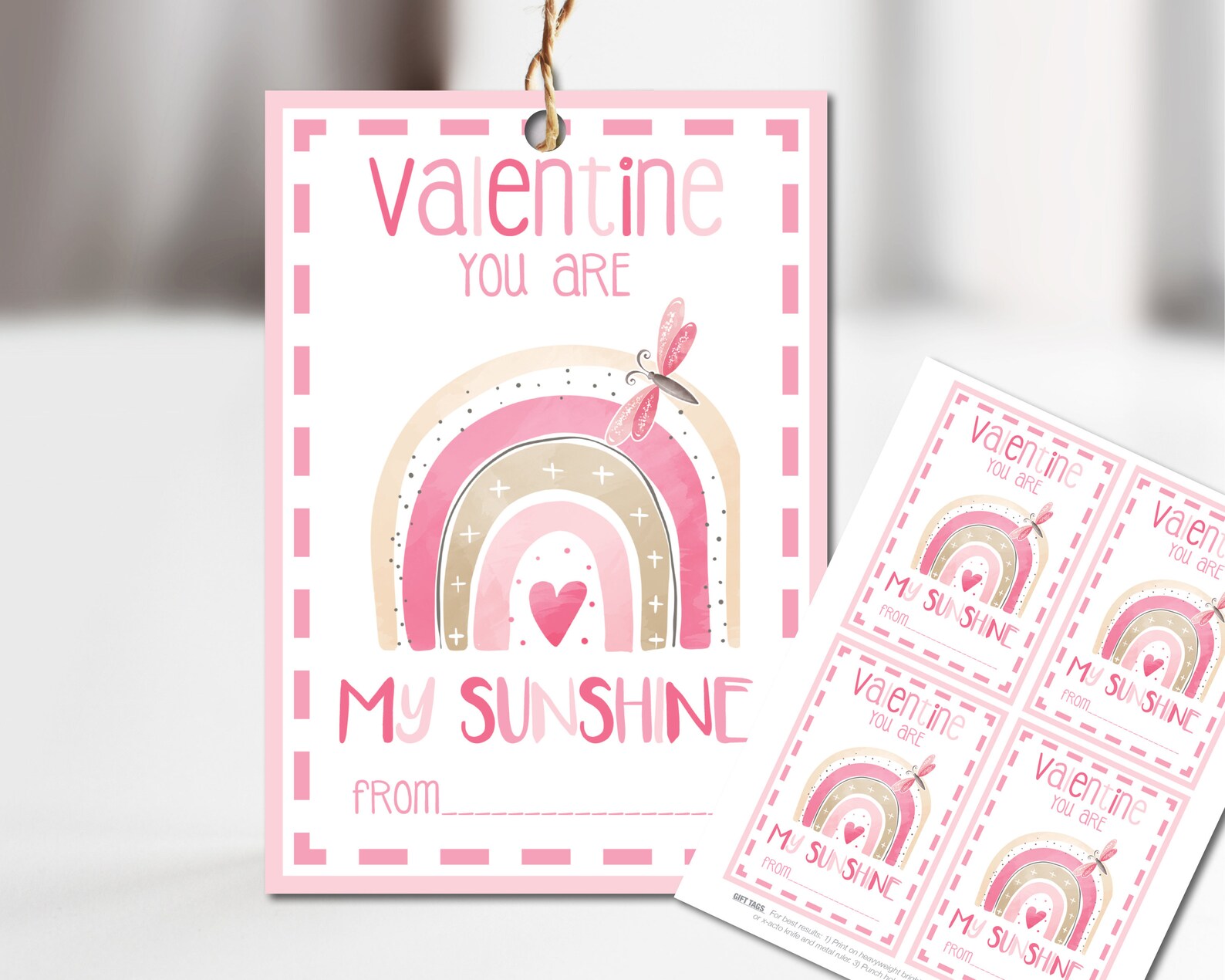 Printable Valentine's Day Gift Tag Pink Rainbow Favor - Etsy