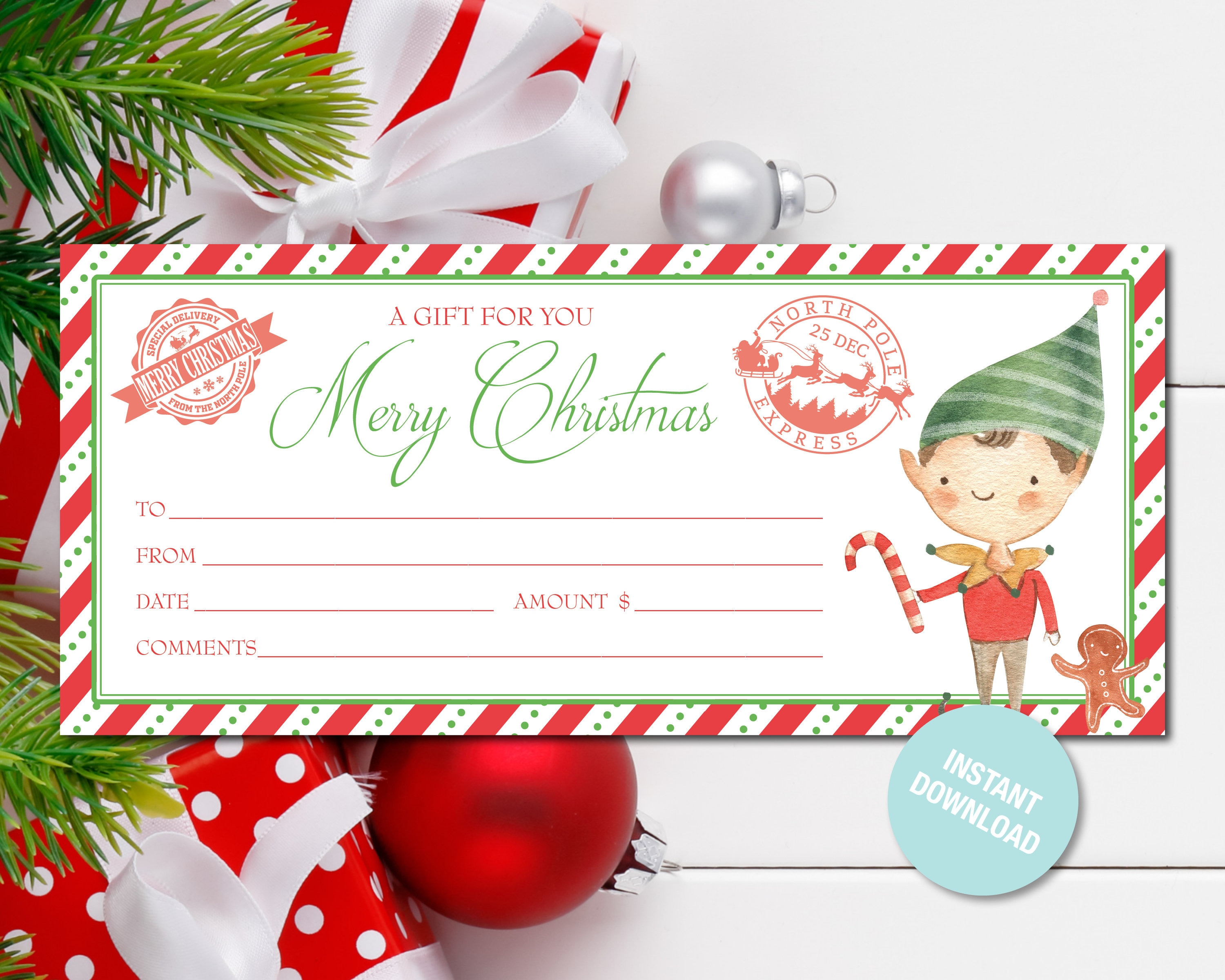 Printable Christmas Gift Certificate Elf Gift Voucher Gift - Etsy