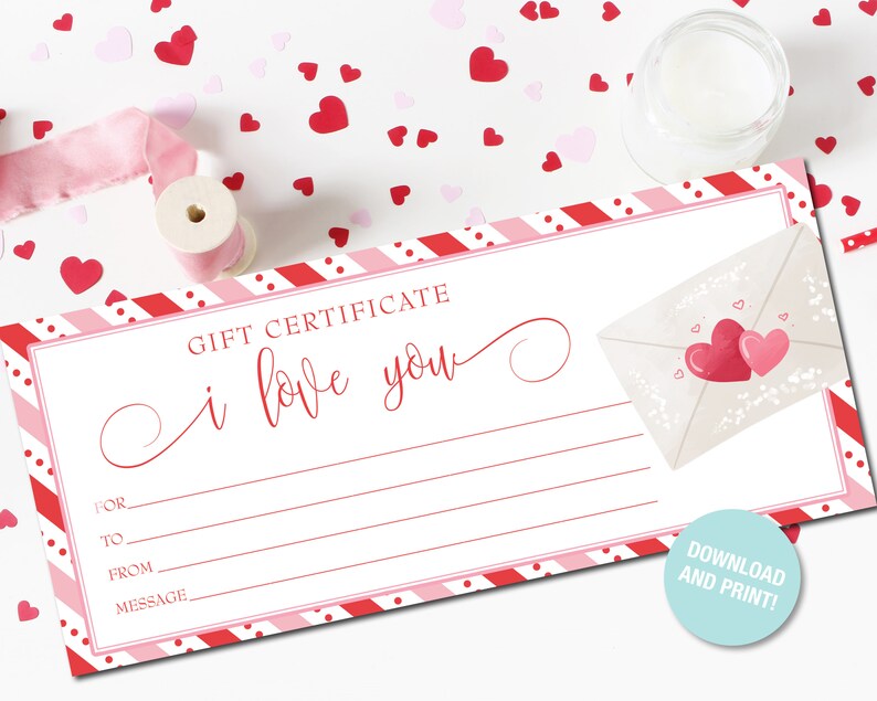 Printable Valentine’s Day Gift Certificate | Valentine’s Gift Voucher ...