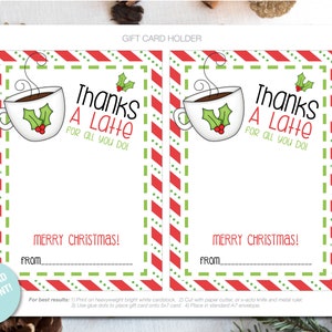 Thanks a Latte Employee Appreciation Printable Christmas Gift Card ...