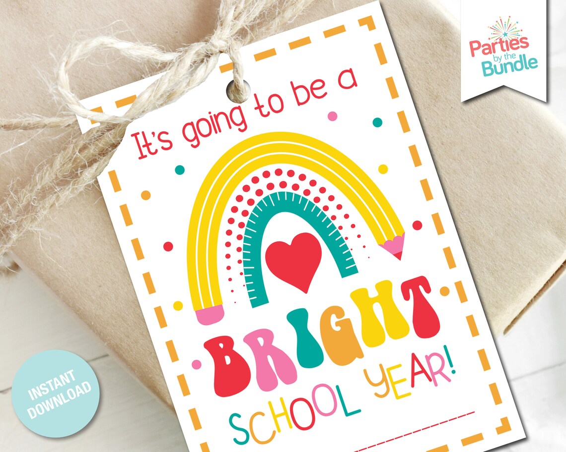 Bright School Year Gift Tag: Printable Back to School Favor (instant ...
