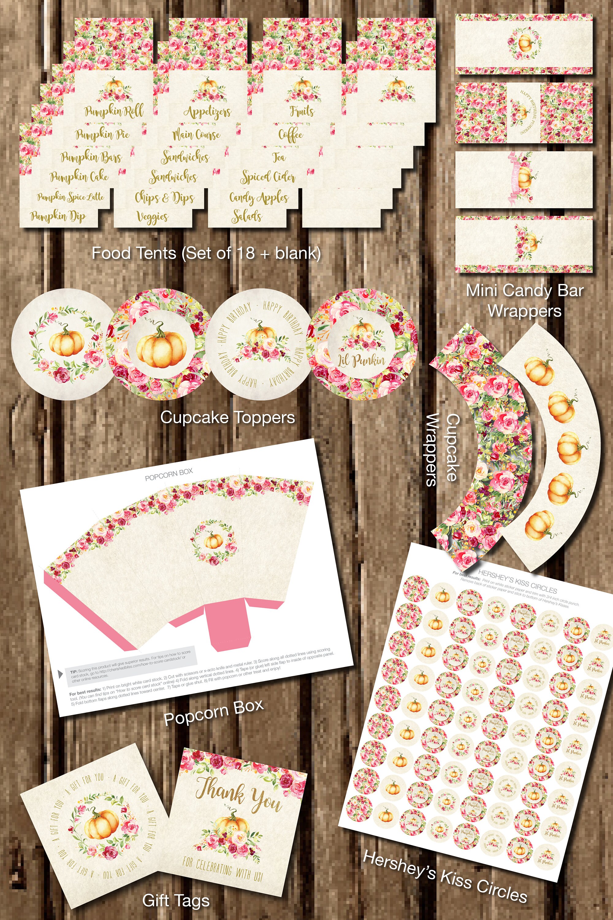 Pumpkin Birthday Decoration Kit Pink Printable Party Bundle Orange ...