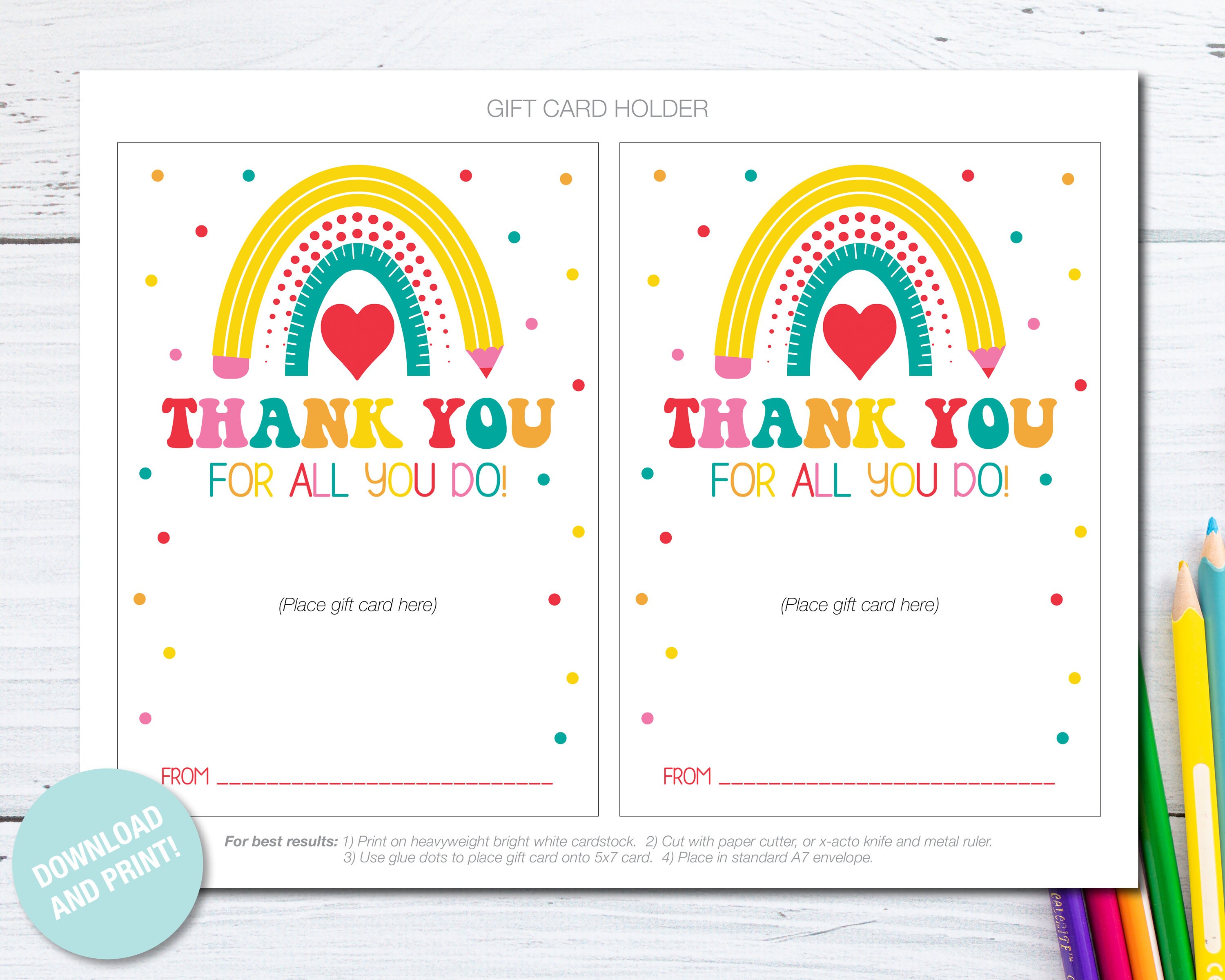 Teacher Appreciation Gift Card Holder: Printable Thank You Gift ...