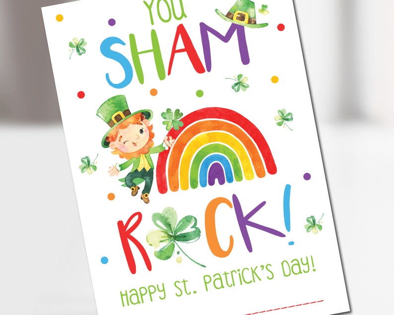 Printable St. Patrick's Day Gift Tag, Shamrock Rainbow Favor Tag ...