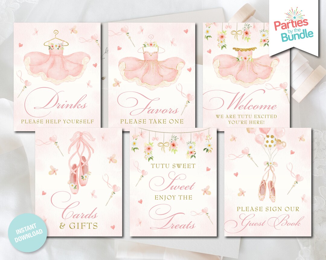 Ballerina Birthday Party Signs: Pink Tutu Decorations (instant Download ...