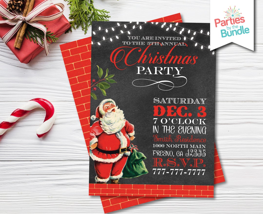 Retro Santa Claus Christmas Invitation | Holiday Open House Invite ...