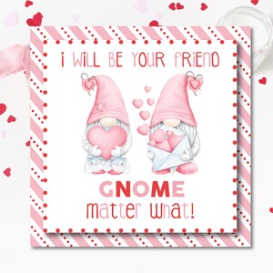 Printable Valentine's Day Gift Tag, Valentine's Favor Tag, Gnome ...