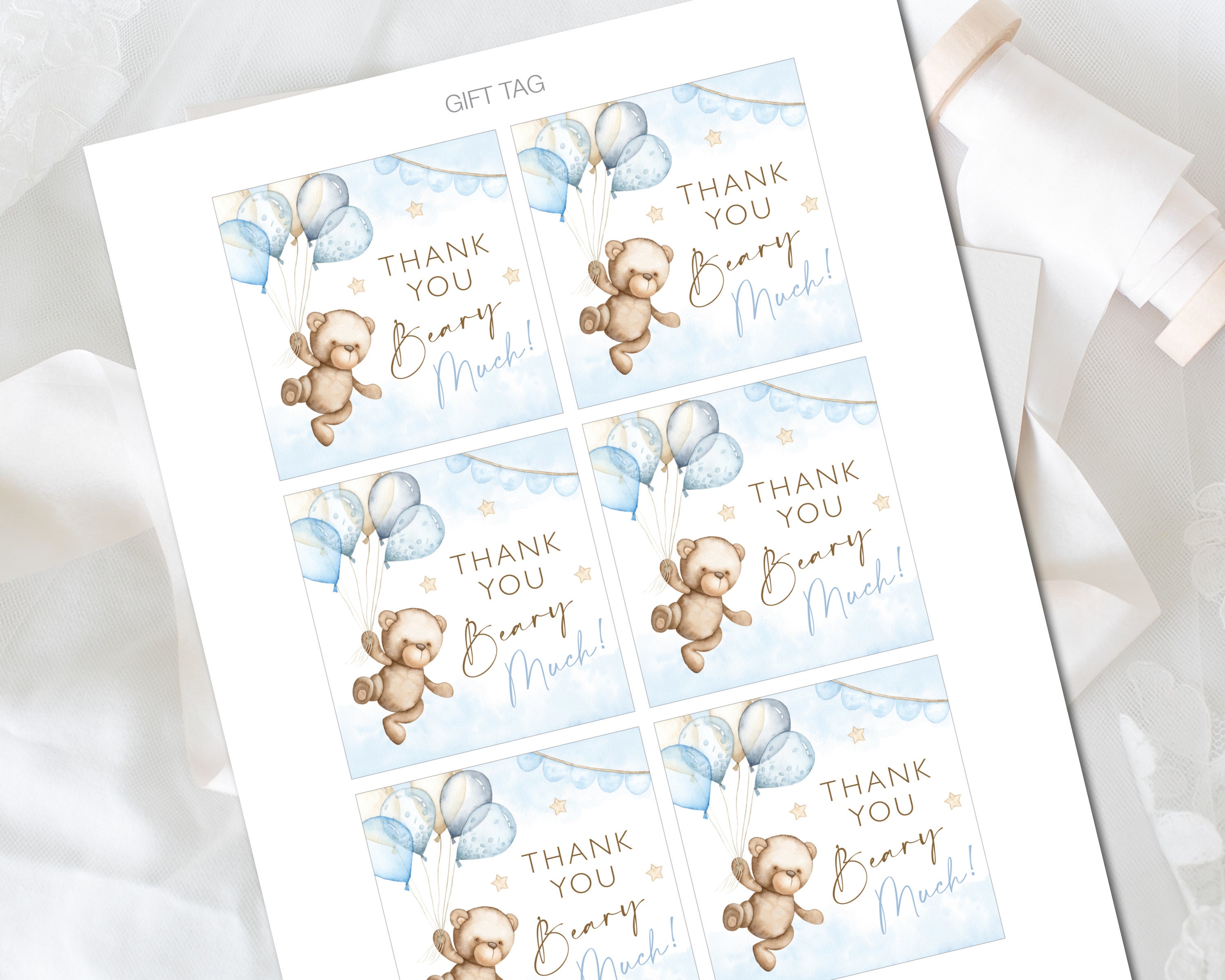 Teddy Bear Gift Tags Teddy Birthday Party Printables Thank - Etsy