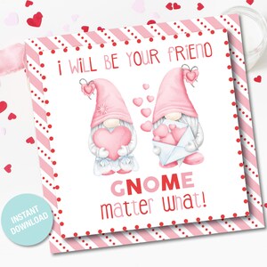 Printable Valentine's Day Gift Tag, Valentine's Favor Tag, Gnome ...