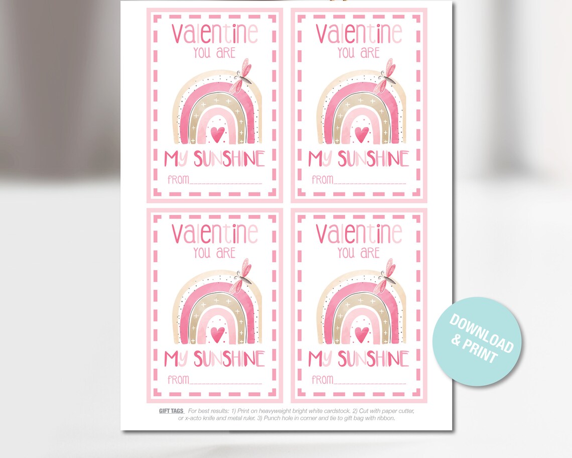 Printable Valentine's Day Gift Tag Pink Rainbow Favor - Etsy