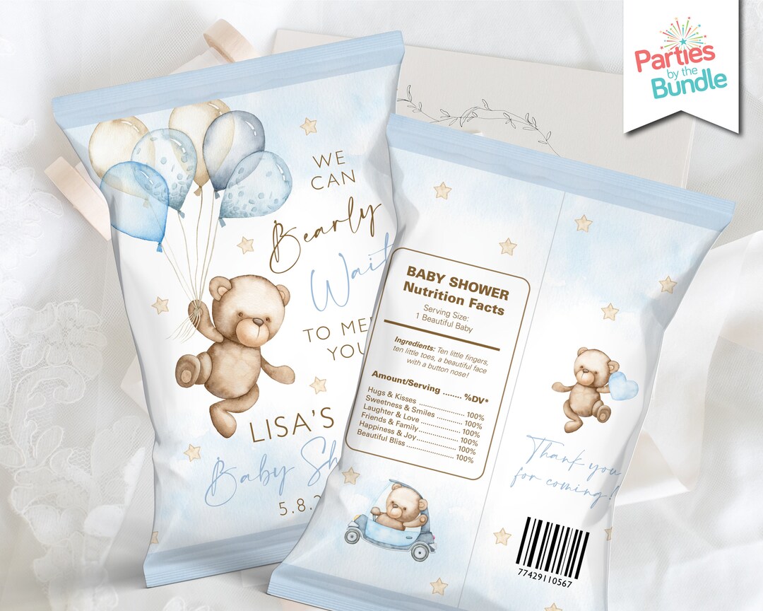 Teddy Bear Chip Bags, Teddy Baby Shower Chip Bag Wrapper Snack ...