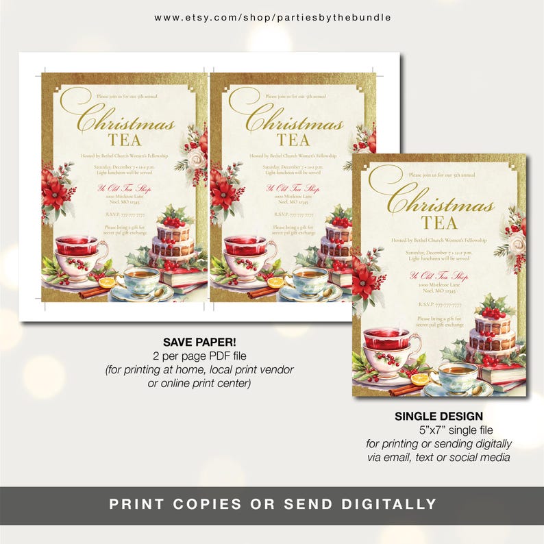 EDITABLE Christmas Tea Party Invitation: Festive Holiday Brunch (corjl ...