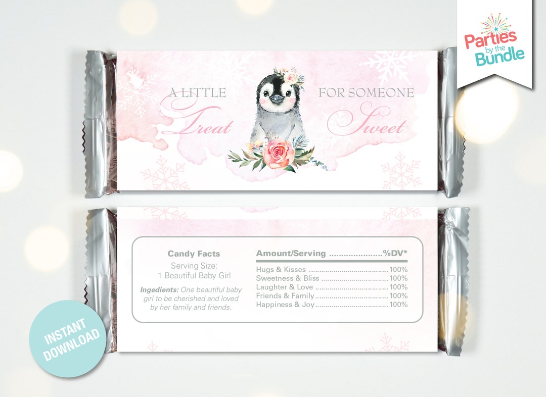 Penguin Baby Shower Full Sized Chocolate Candy Bar Wrapper It's a Girl ...