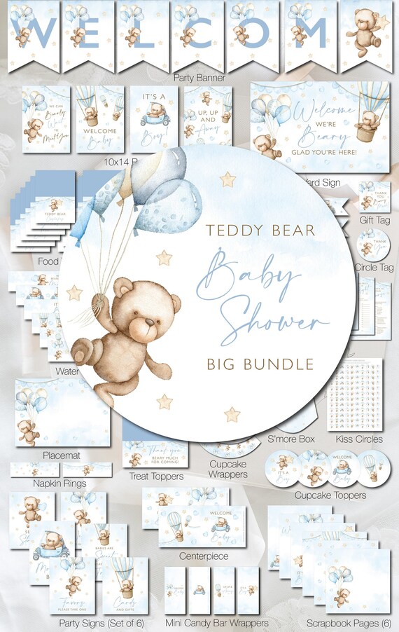 Teddy Bear Printable Baby Shower Bundle Party Pack Kit Party | Etsy