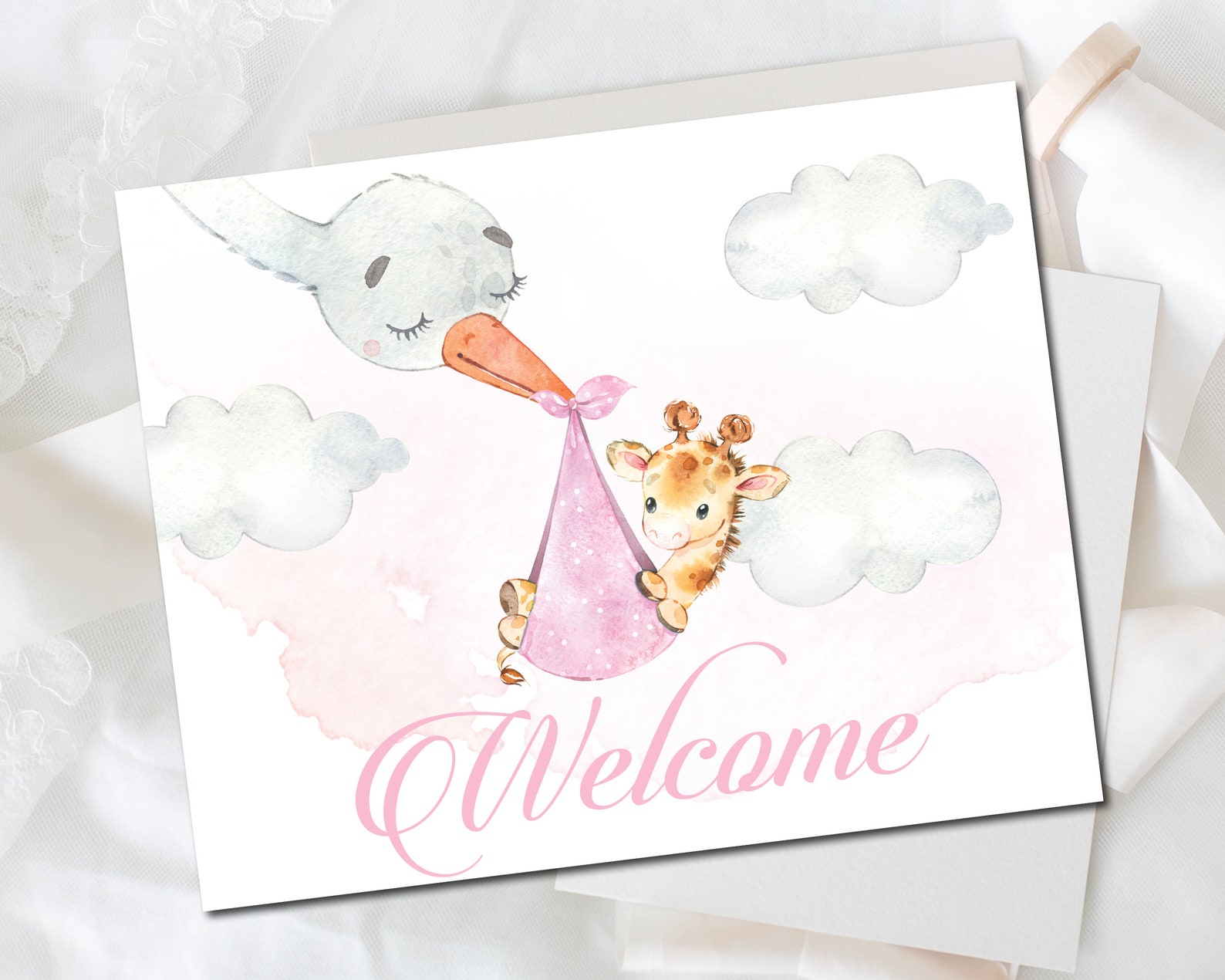 Pink Giraffe Baby Shower Welcome Sign Jungle Safari Printable - Etsy