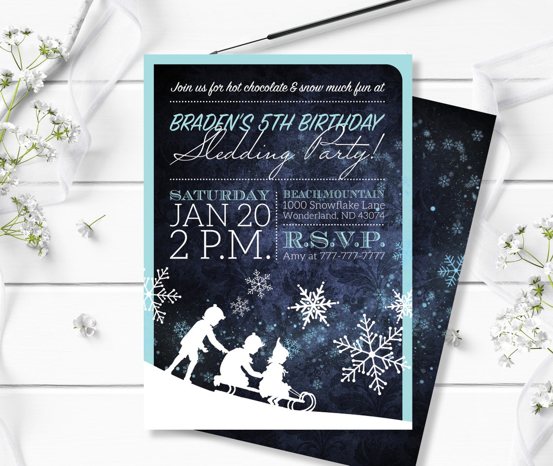 Sledding Party Invitation, Winter Girl Birthday Invitation, Winter ...