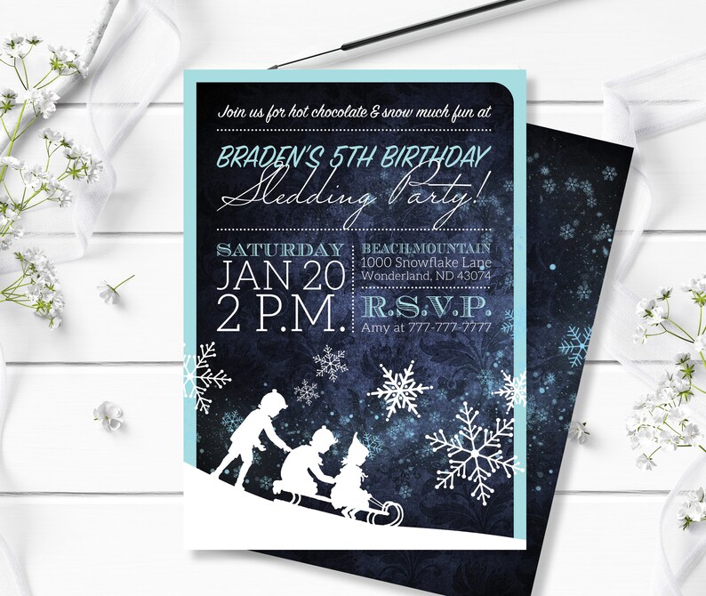 Sledding Party Invitation Winter Girl Birthday Invitation - Etsy
