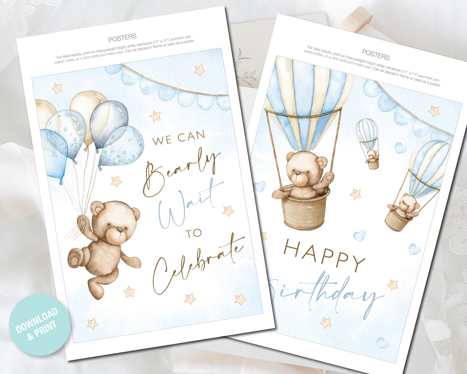 Teddy Bear Poster Set Blue Teddy Bear Party Decorations | Etsy