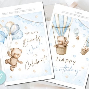 Teddy Bear Poster Set, Blue Teddy Bear Party Decorations, Birthday ...