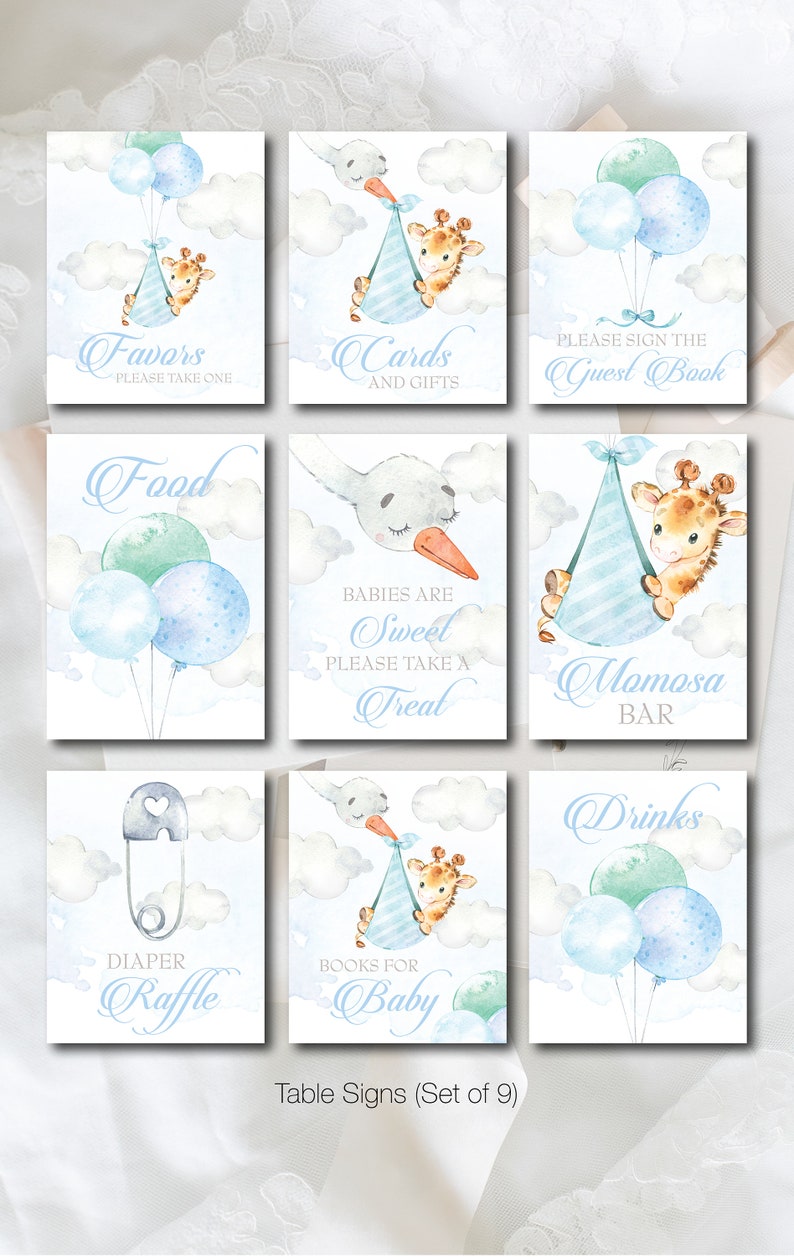 Blue Giraffe Printable Baby Shower Pick 3 Bundle Party Pack - Etsy
